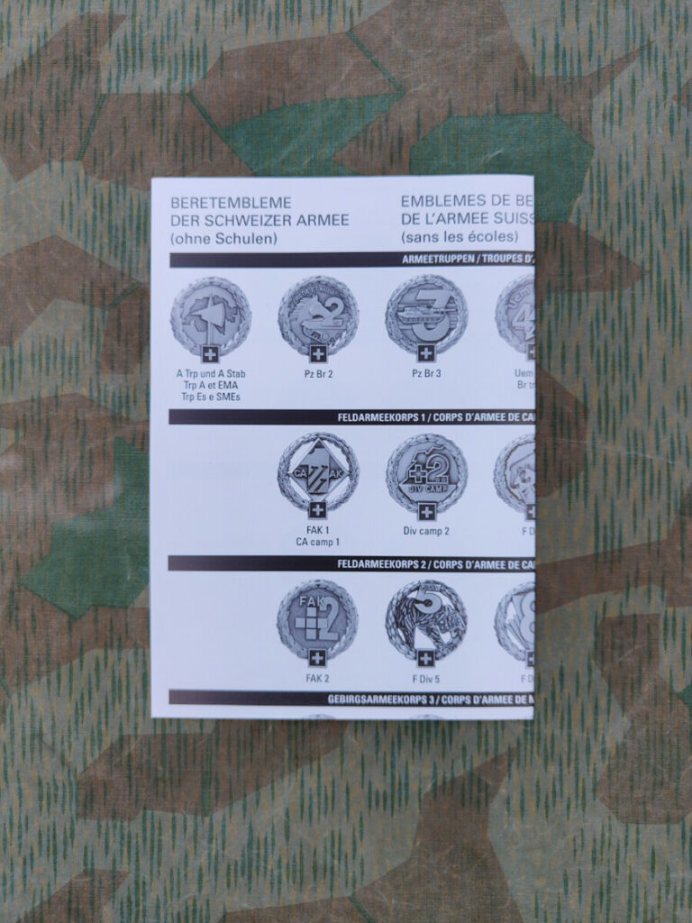 Formular 03.103 dfi, BERETEMBLEME DER SCHWEIZER ARMEE (ohne Schulen ...